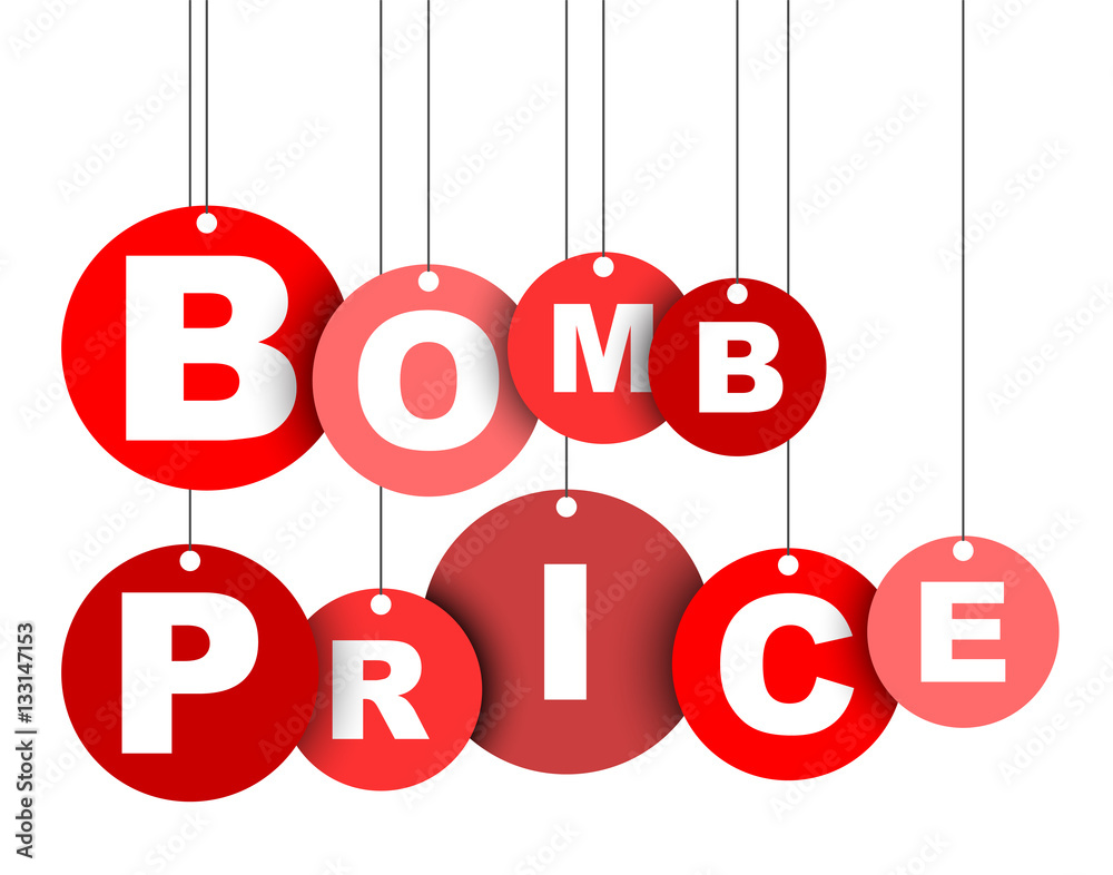 Red easy vector illustration isolated circle tag banner bomb price ...