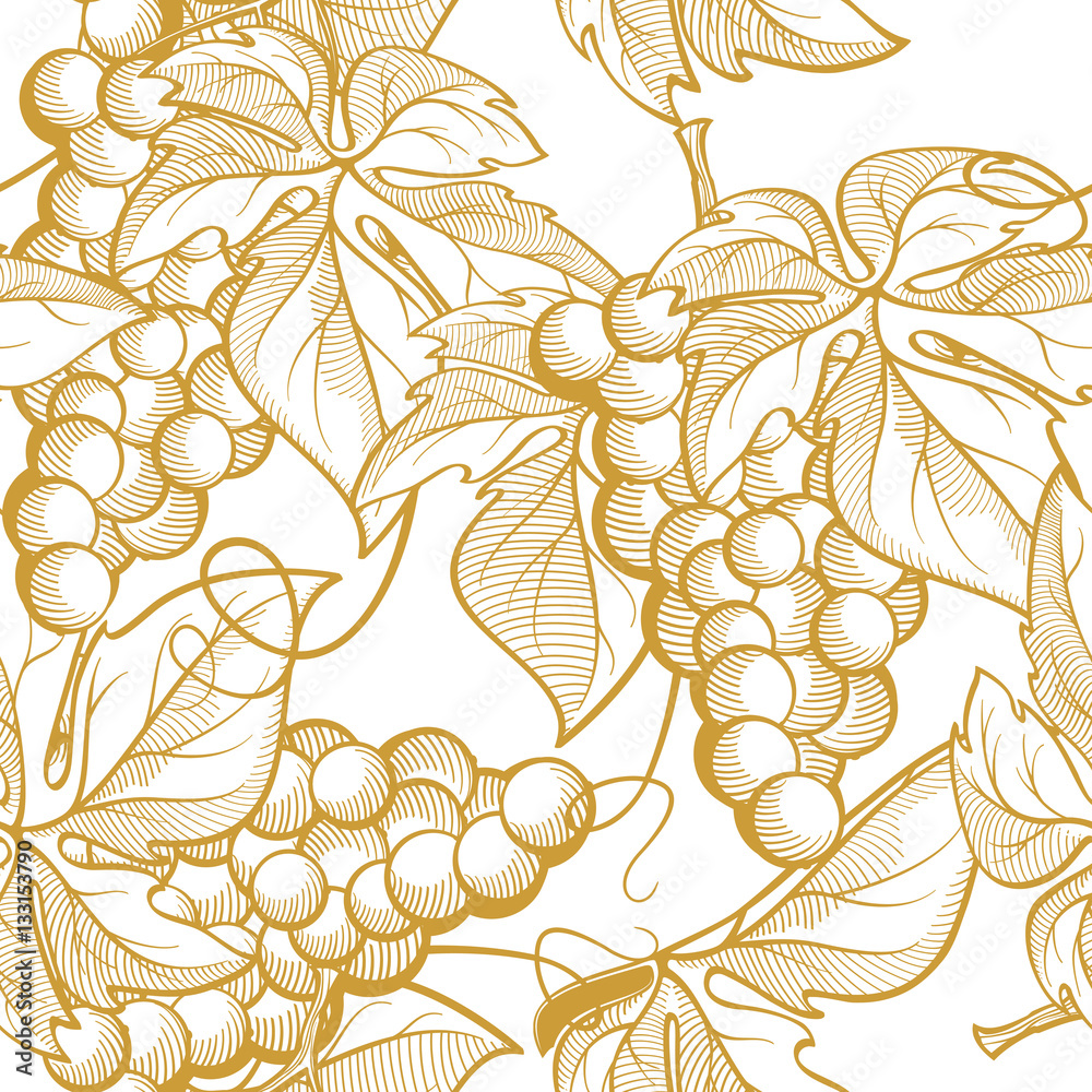 Seamless texture vector graphics depicting bunches of grapes and vine ...