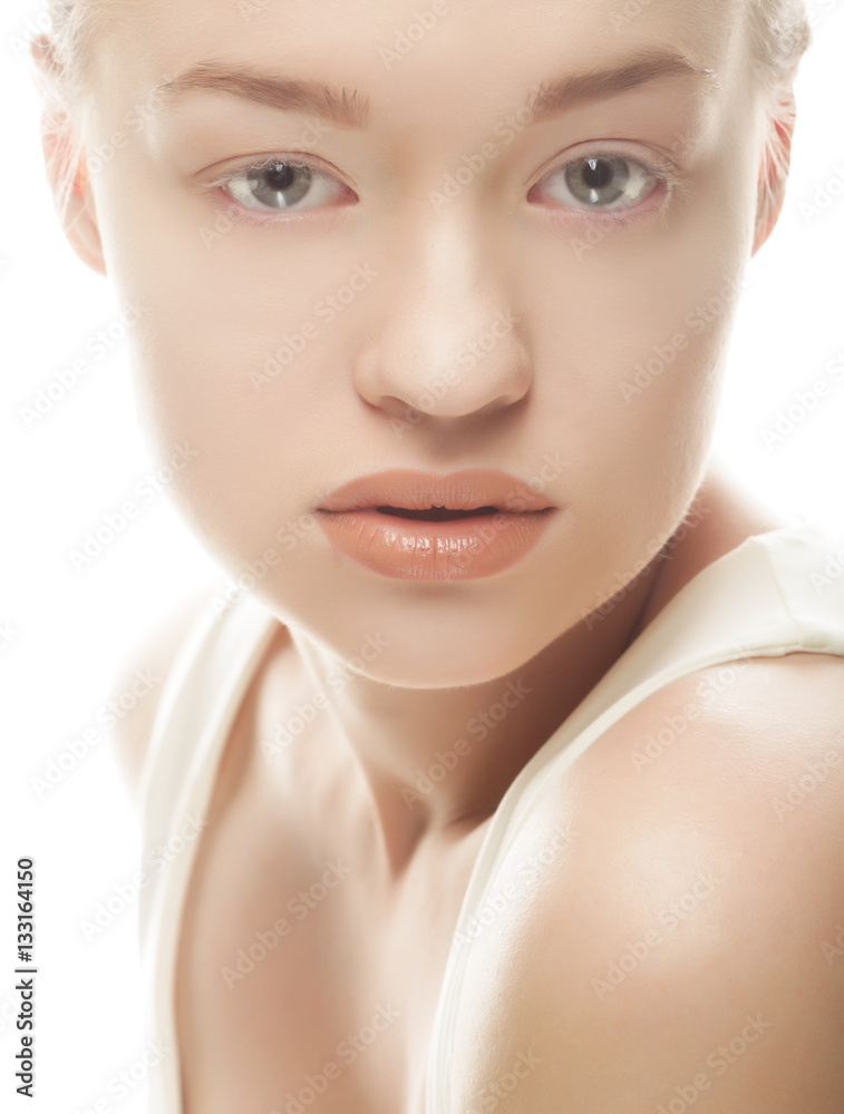 Beautiful woman face with clean skin - isolated on white Stock Photo ...