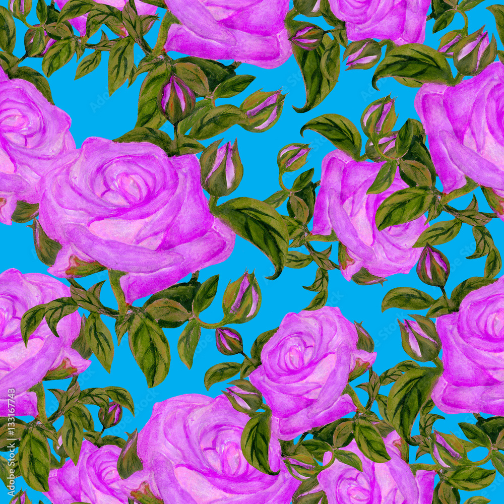 Seamless pattern of watercolor purple roses Stock Illustration | Adobe ...