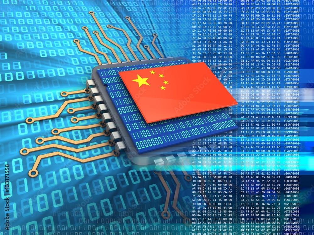 3d illustration of electronic microprocessor over digital background ...