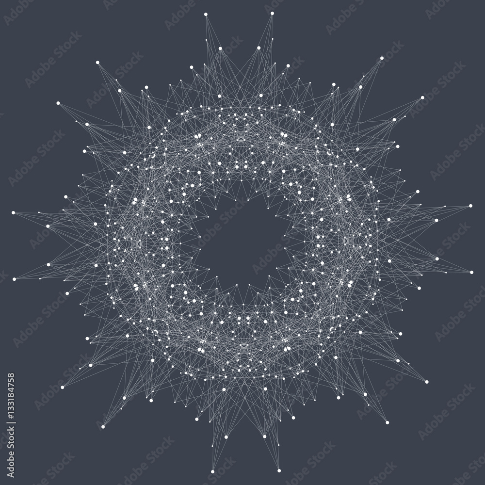 Vetor de Fractal element with compounds lines and dots. Big data complex. Graphic abstract ...