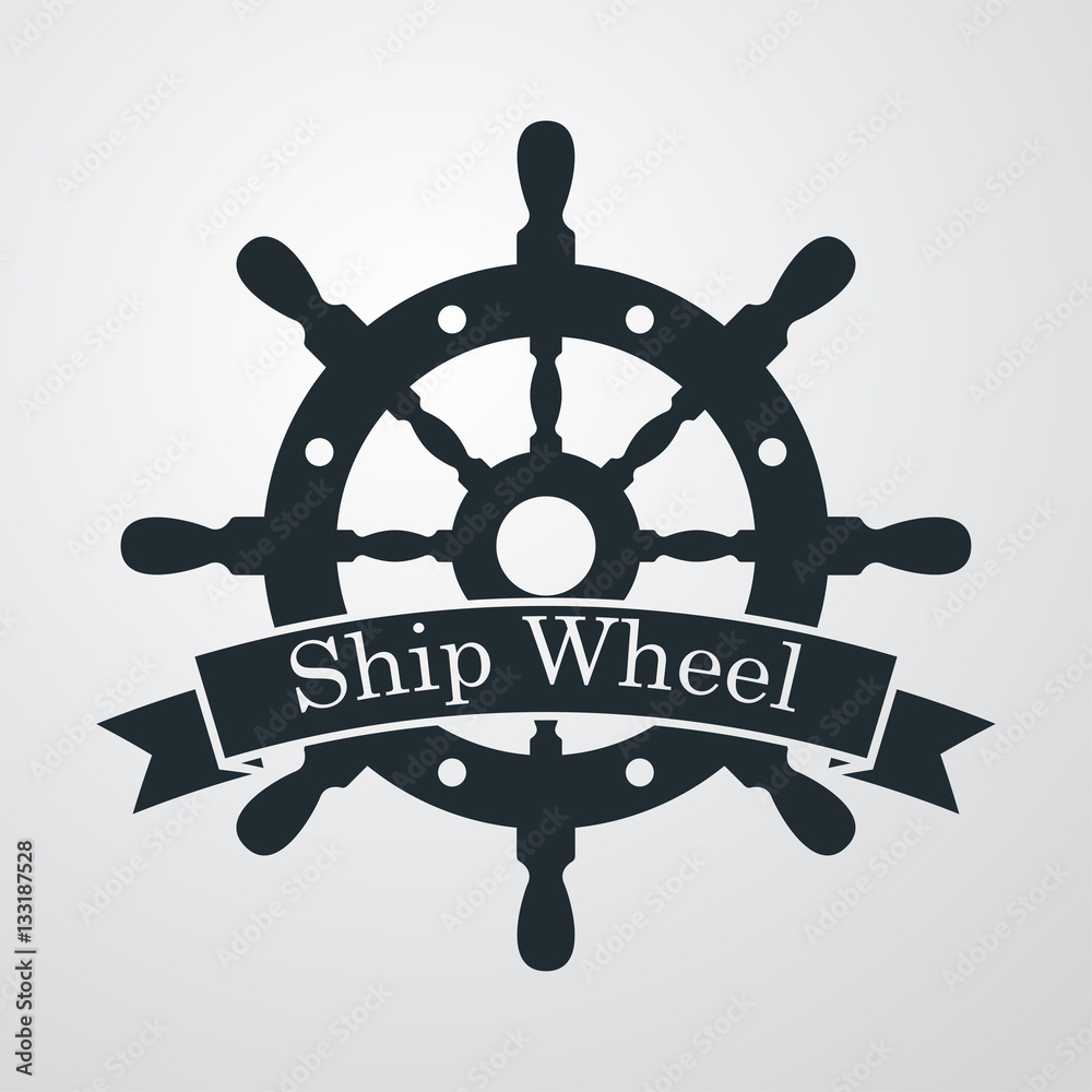 Icono plano Ship Wheel en timon en fondo degradado Stock Vector | Adobe ...