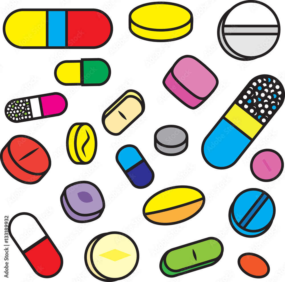 Collection Of Bright Cartoon Vector Drugs and Pills Stock Vector ...