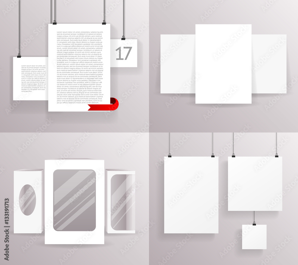 Mock Up Set Frames Boxes Paper Big Little Realistic Text Poster Icon ...