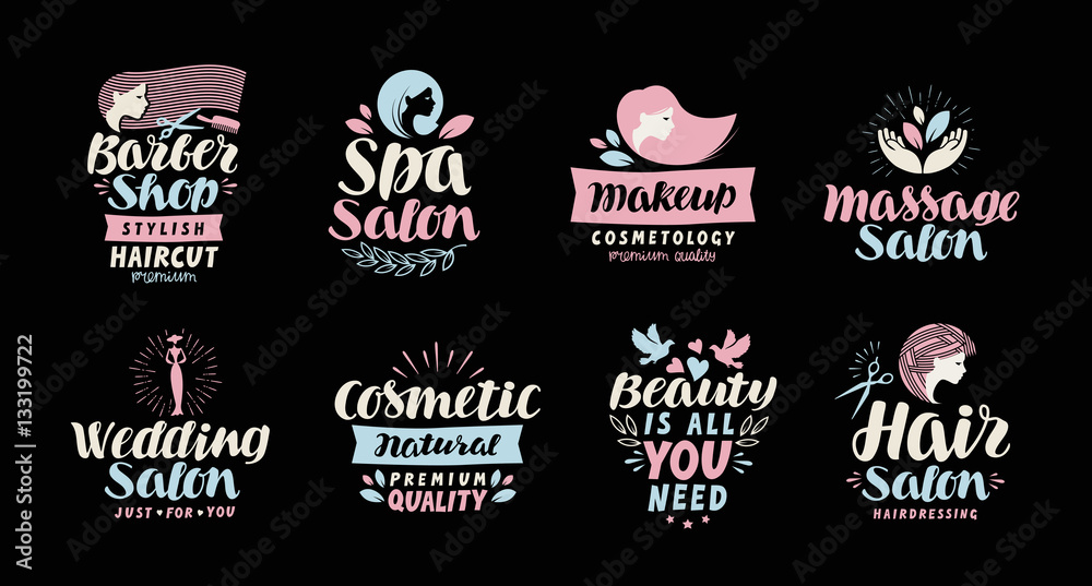 Beauty salon, spa, cosmetic, barber shop or makeup logo. Handwritten in ...