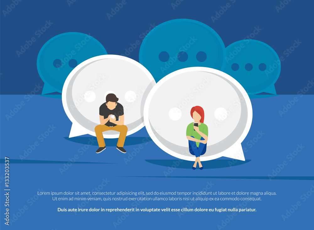 Chat talk addiction concept illustration of young people using ...