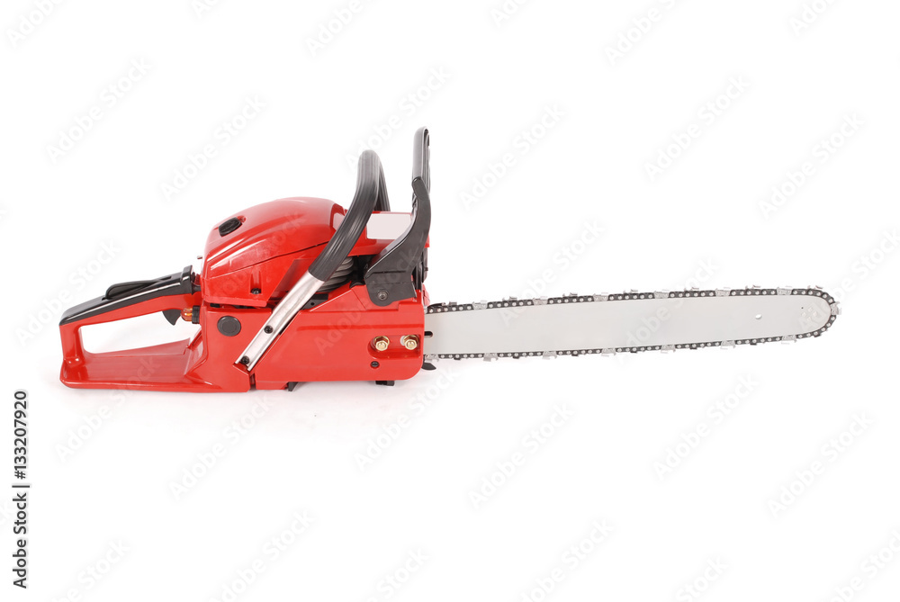 Red professional chainsaw Stock Photo | Adobe Stock