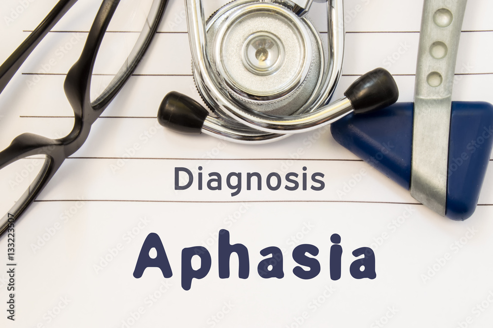 Neurological diagnosis of Aphasia. Neurological hammer, stethoscope and ...