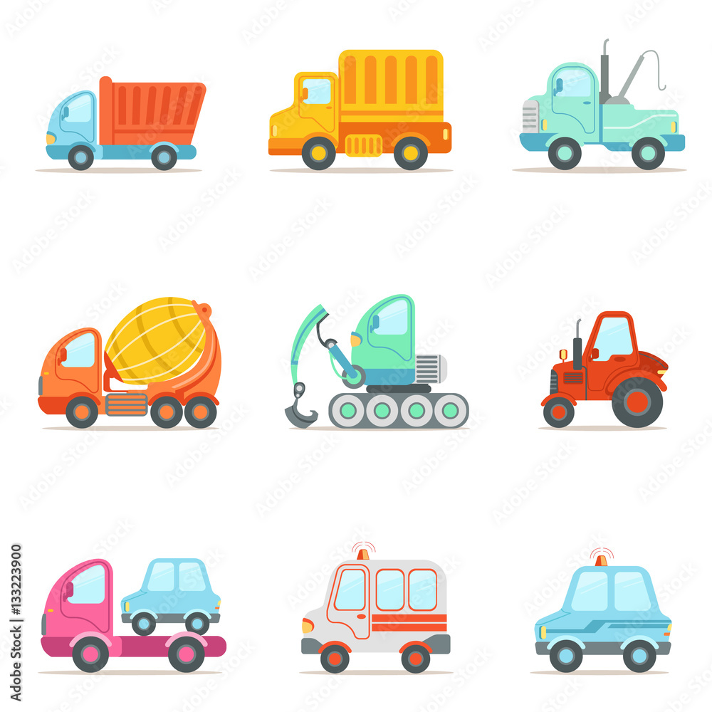 Public Service, Construction And Road Working Cars Set Of Colorful Toy ...