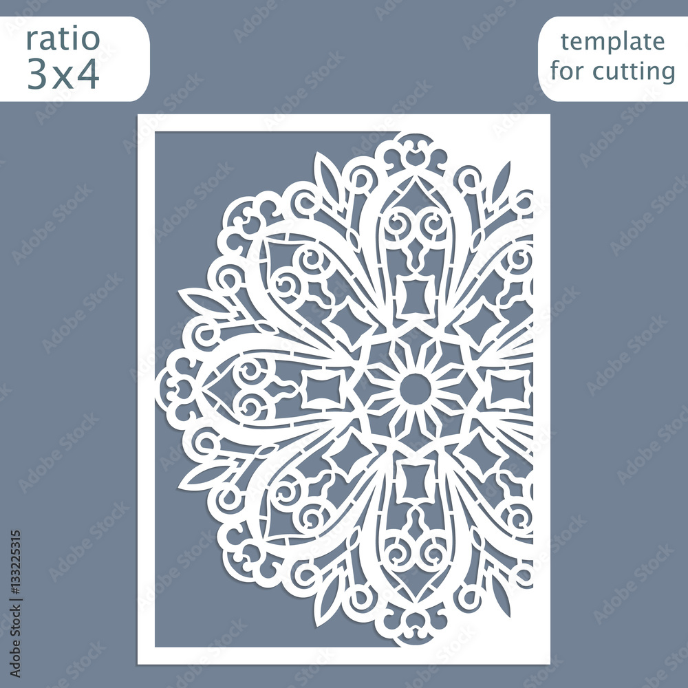 Laser cut wedding invitation card template. Cut out the paper card with ...