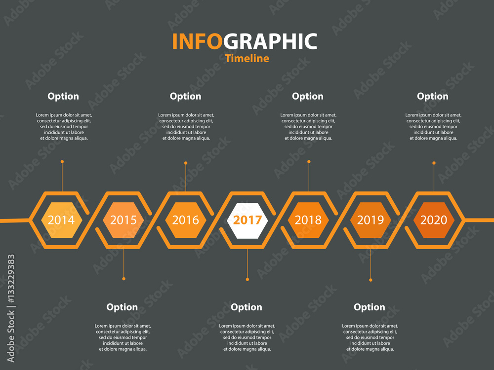 Infogaphic timeline diagram. Progressive years template. Honeycomb ...