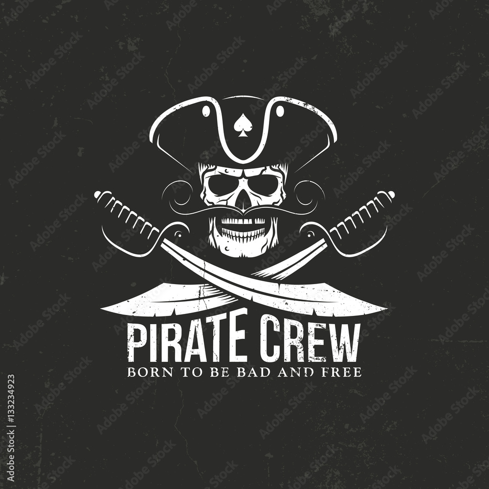 Vecteur Stock Pirates crew logo. Jolly Roger - skull with crossed ...