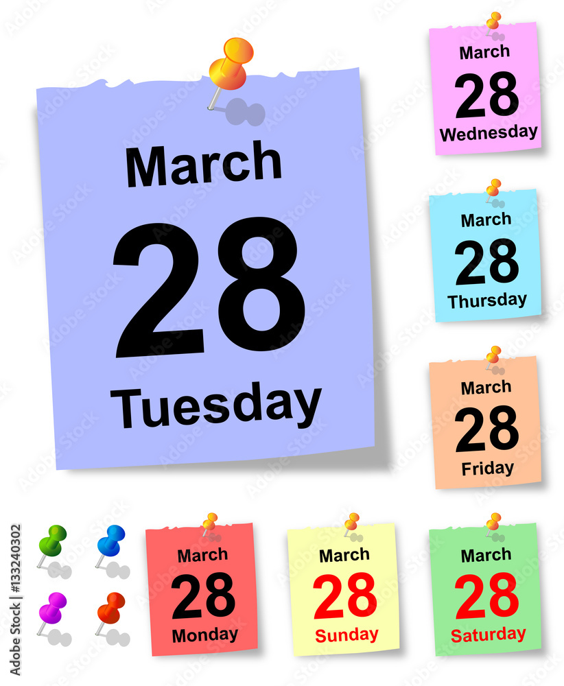 Calendar sheet of March 28. vector Stock Vector | Adobe Stock