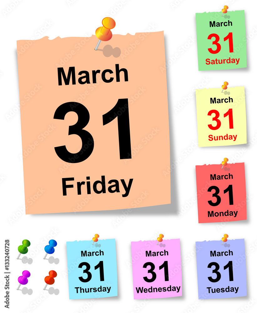 Calendar sheet of March 31. vector Stock Vector | Adobe Stock