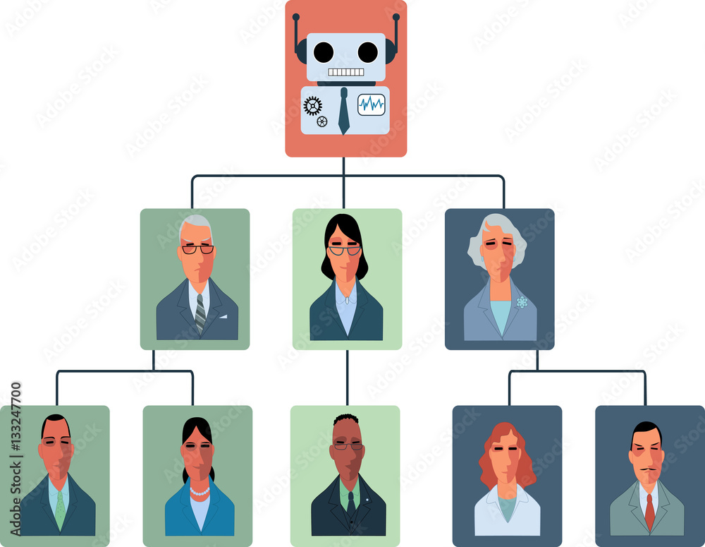 Organization structure chart with a robot as a head of a company, EPS 8 ...