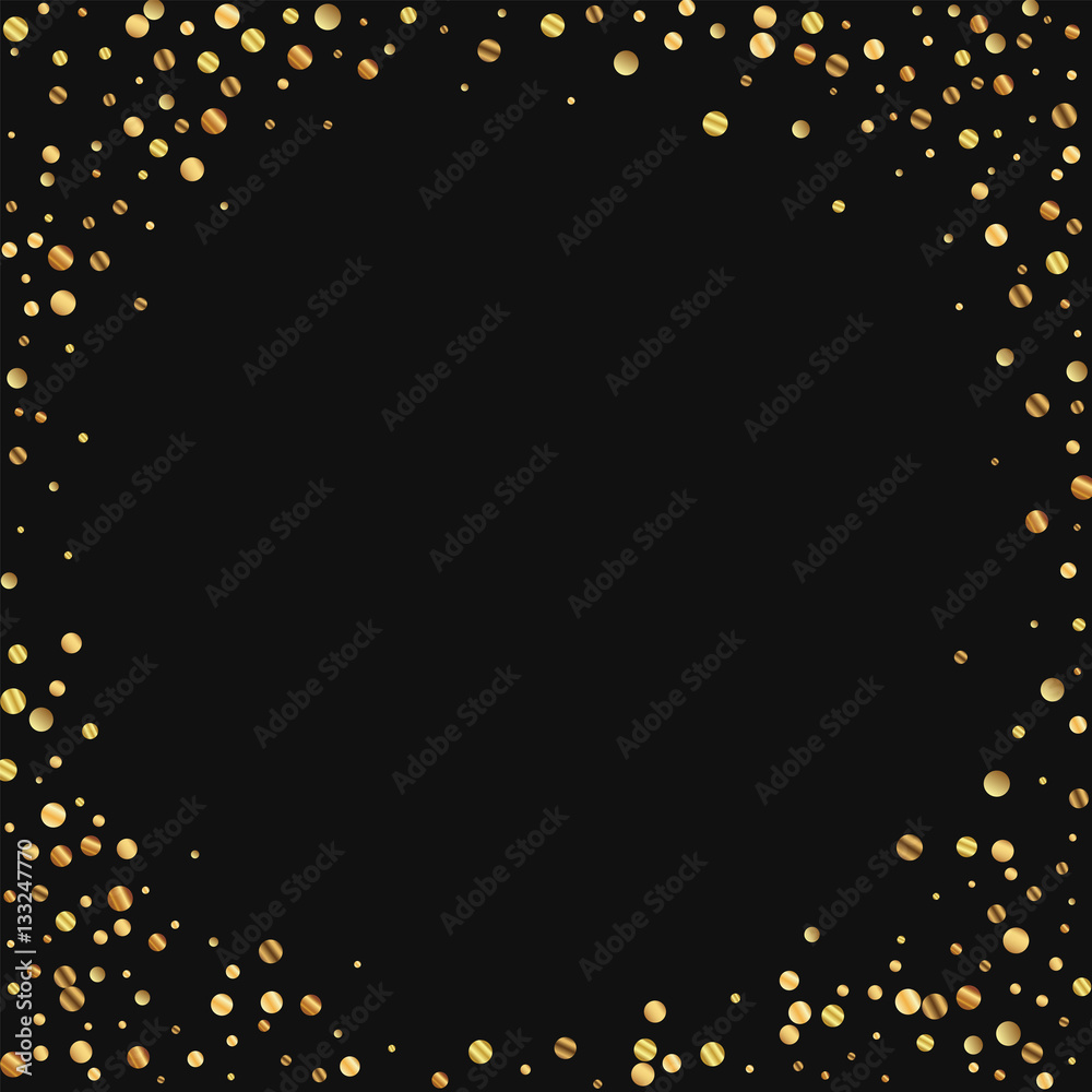 Sparse gold confetti. Corner frame on black background. Vector ...