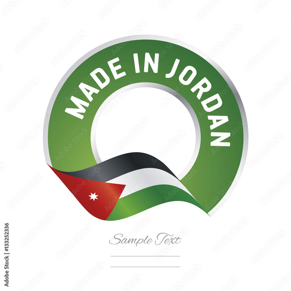 Made in Jordan flag green color label button banner Stock Vector ...