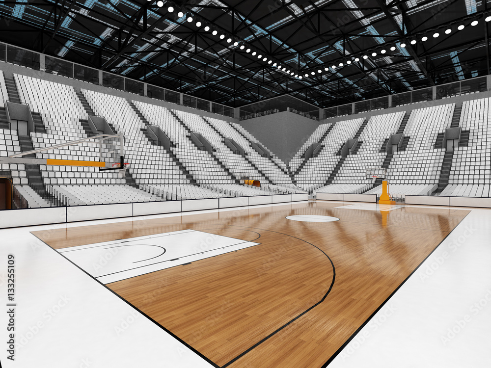 3D render of beautiful sports arena for basketball with floodlights and ...