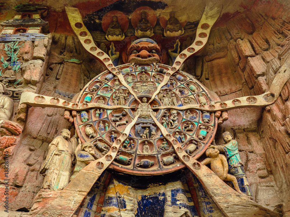 Wheel of Reincarnation, Ancient Buddhist Hillside Rock Carving - Dazu ...