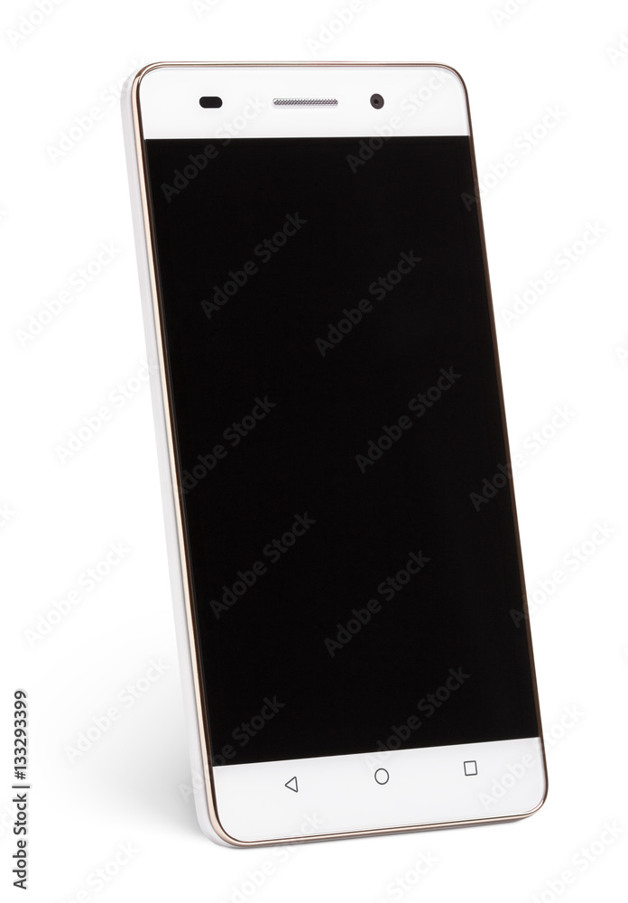 Modern touch screen smartphone with black screen isolated on white ...