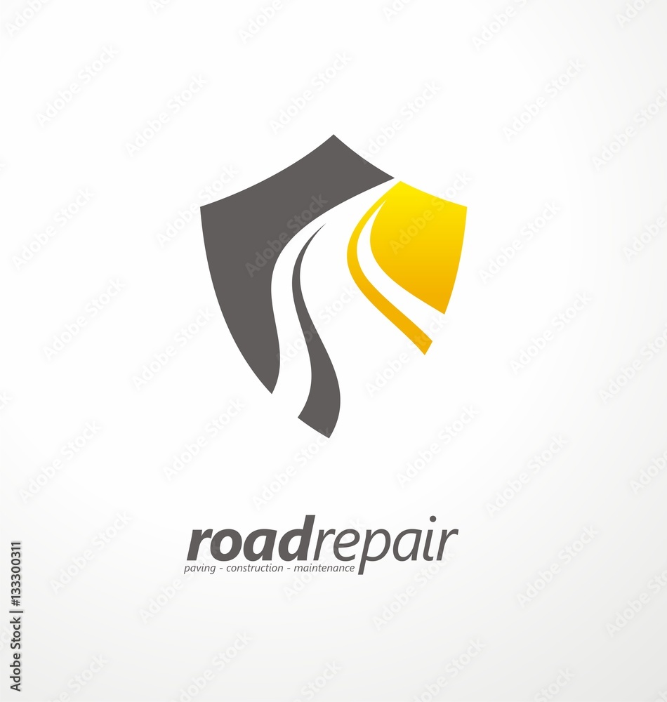 Vector road repair logo design template with shield shape and highway ...