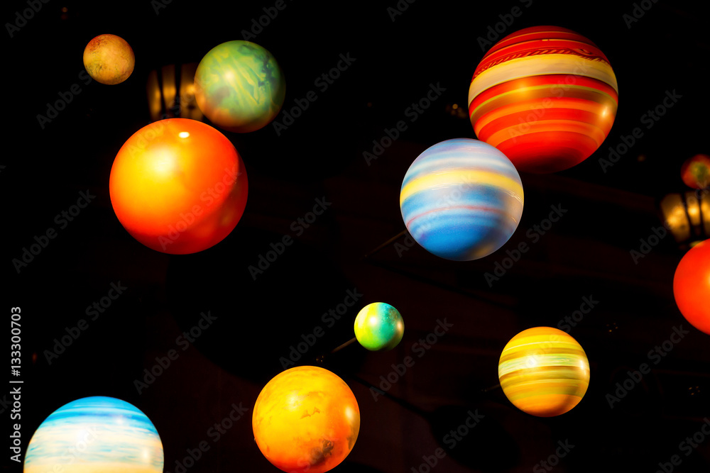 Planetary model on black background Stock Photo | Adobe Stock