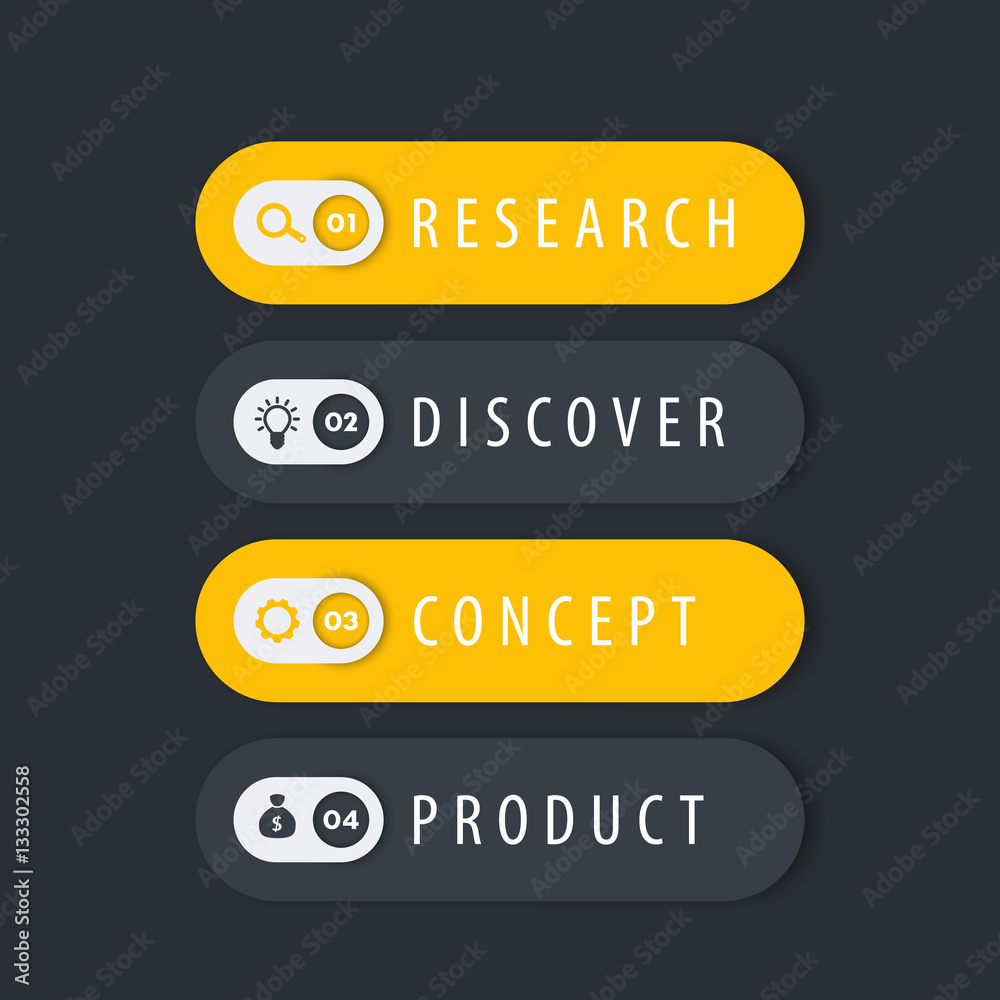 1, 2, 3, 4 steps template, progress chart, timeline, labels, vector ...