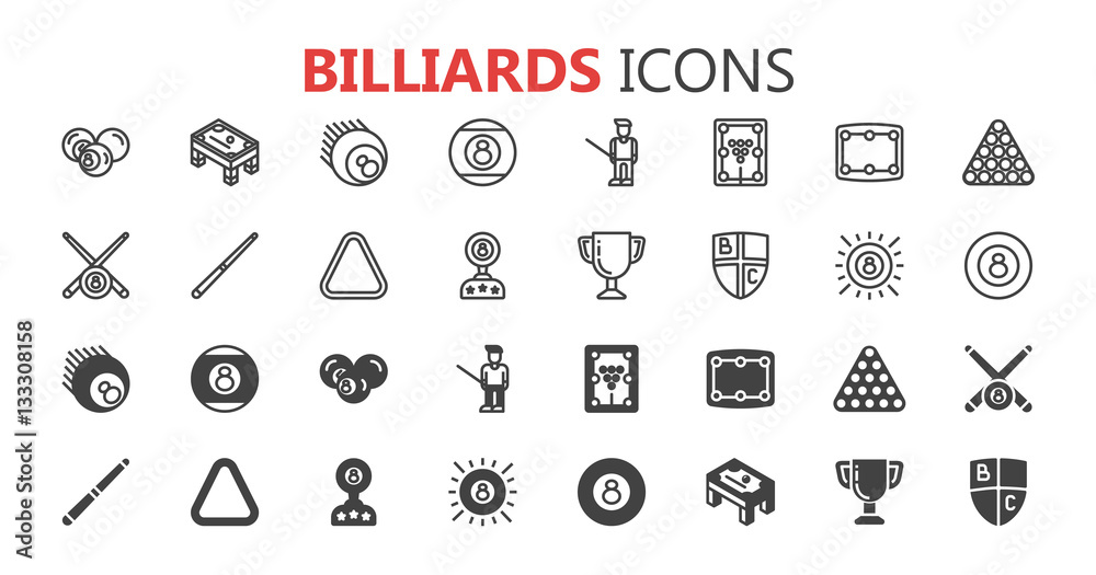 Simple modern set of billiards icons. Premium collection. Vector ...