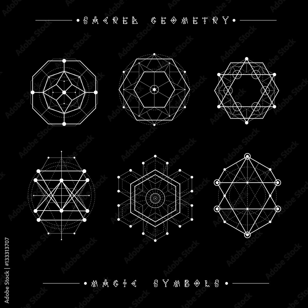 Sacred geometry signs. Set of symbols and elements. Alchemy, religion ...