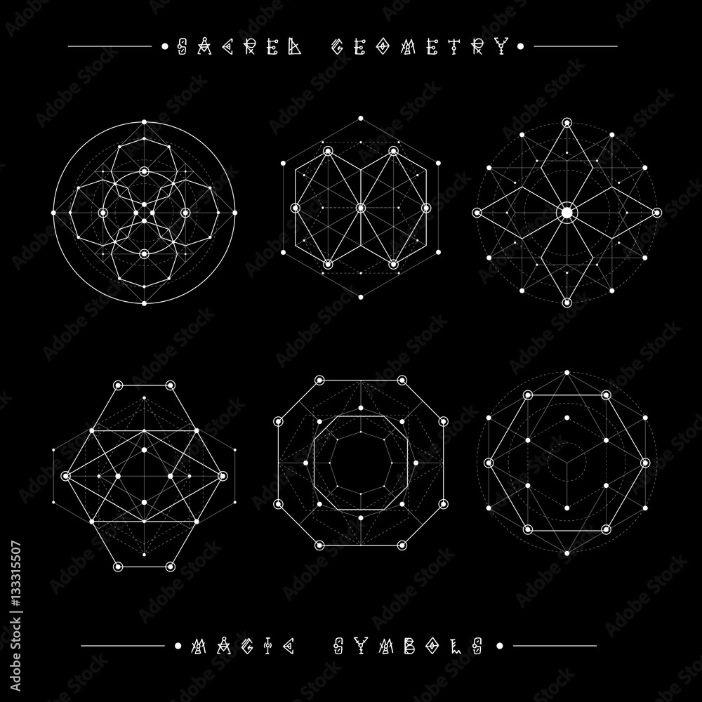Sacred geometry signs. Set of symbols and elements. Alchemy, religion ...