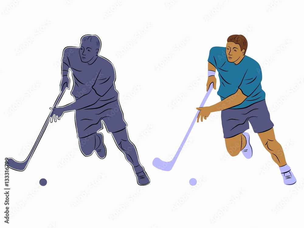 Silhouette of floorball player, vector draw Stock Vector | Adobe Stock