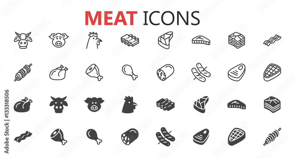 Simple modern set of meat icons. Stock Vector | Adobe Stock