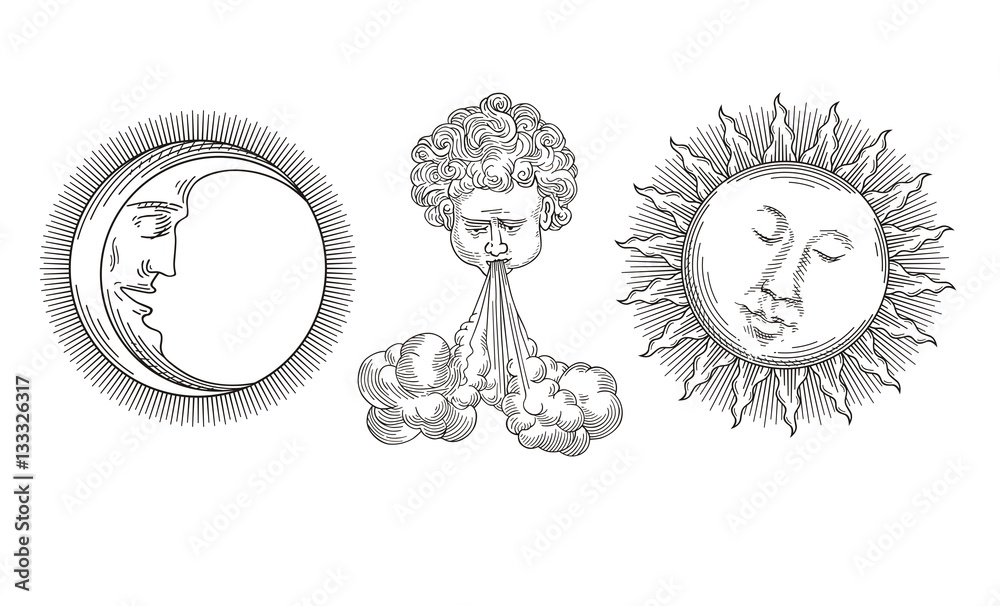 Sun, Moon, Wind vector Stock Vector | Adobe Stock