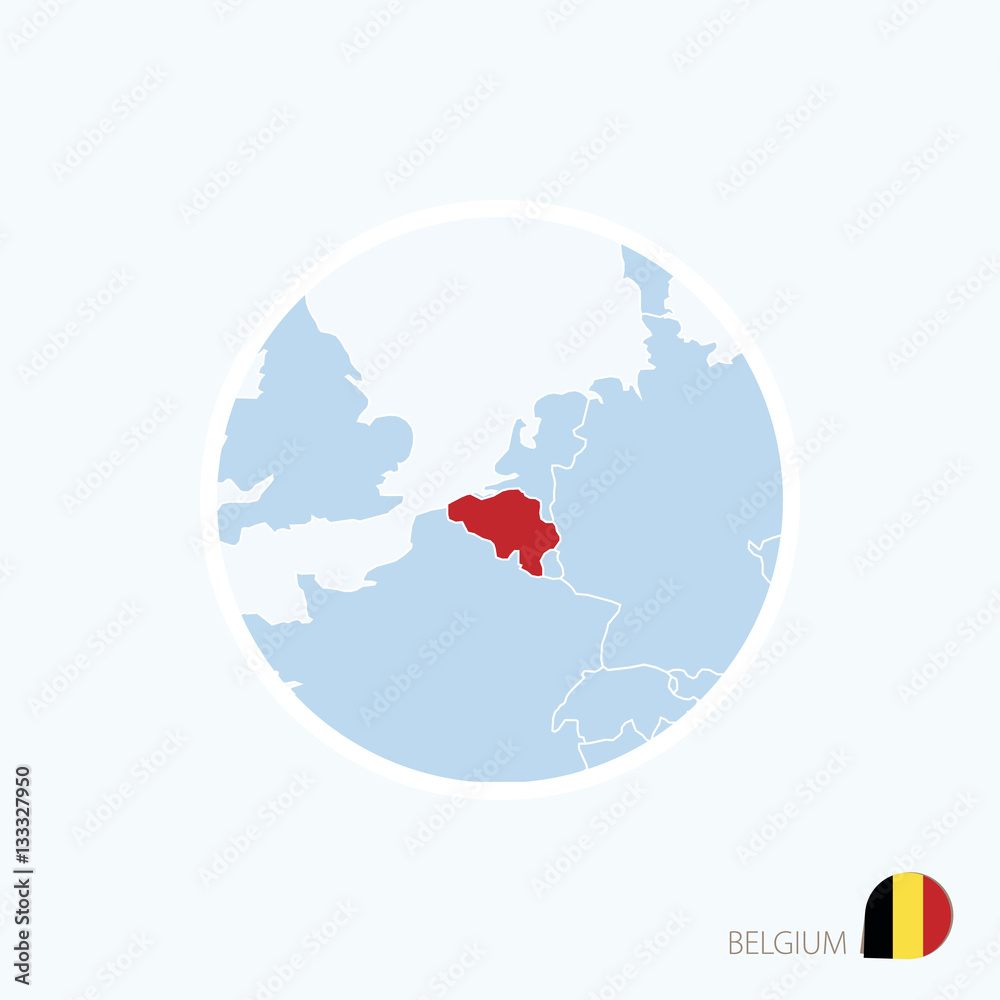 Map icon of Belgium. Blue map of Europe with highlighted Belgium. Stock ...