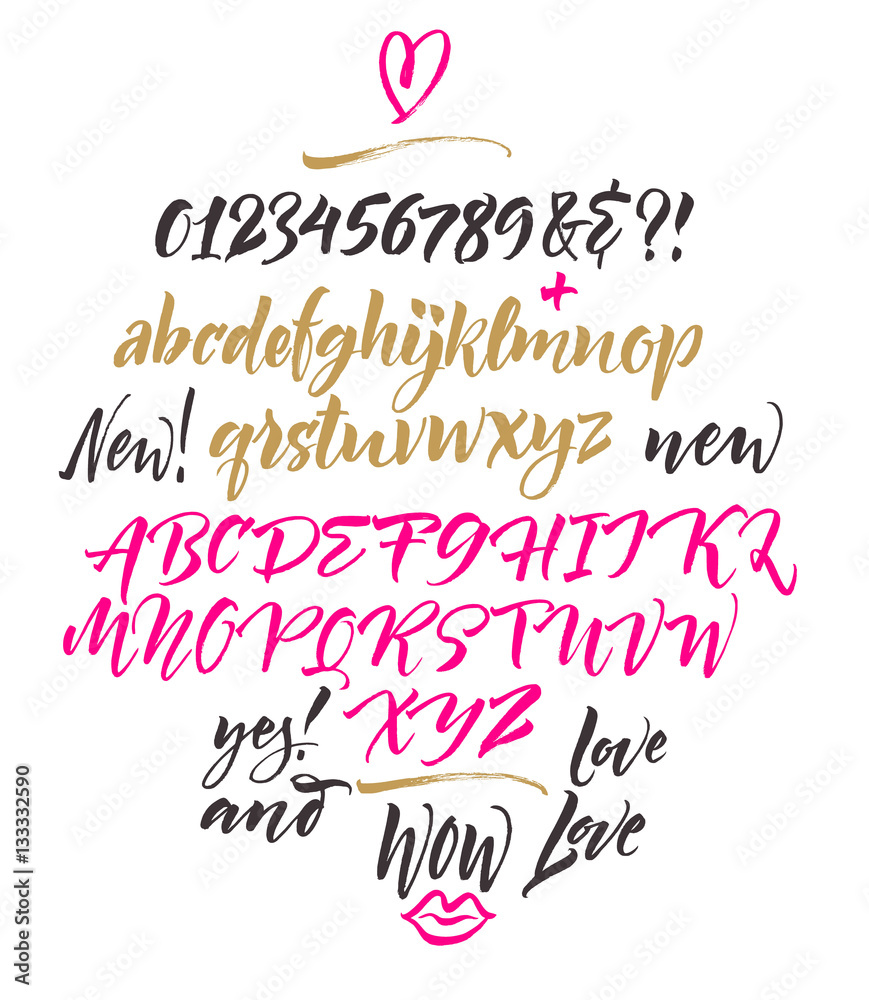 Handwritten script font. Brush font. Lowercase, numbers, punctuation ...