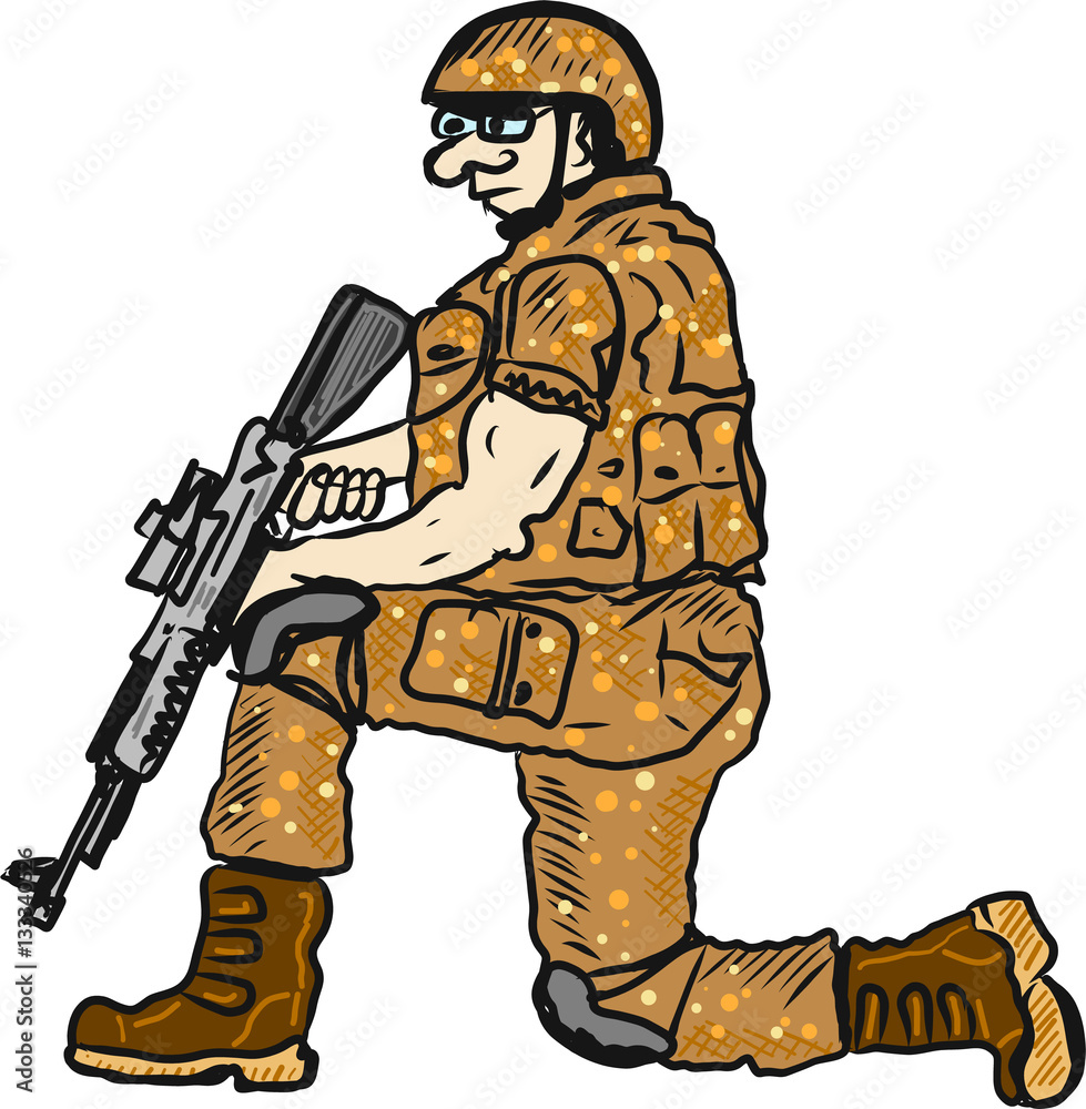 Soldier on duty with a rifle sketch illustration clip-art Stock Vector ...