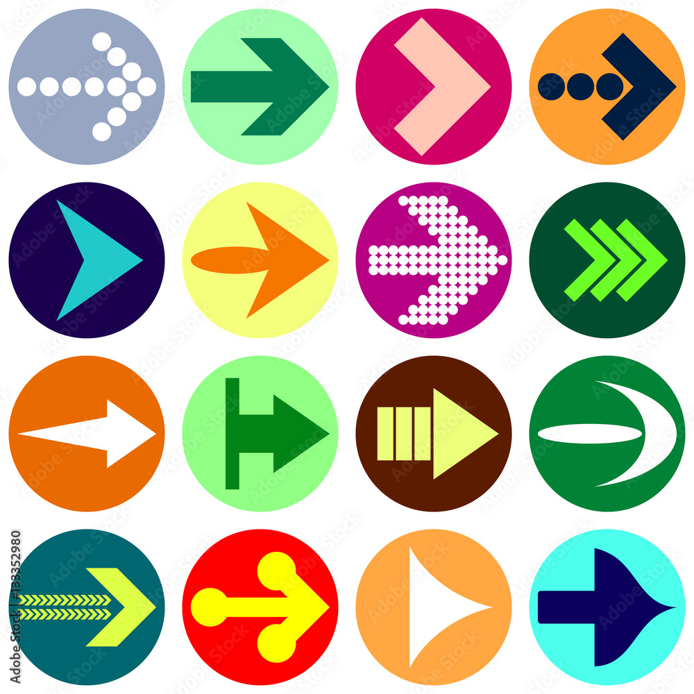 Colorful arrow heads icon set isolated on white background. The flat ...