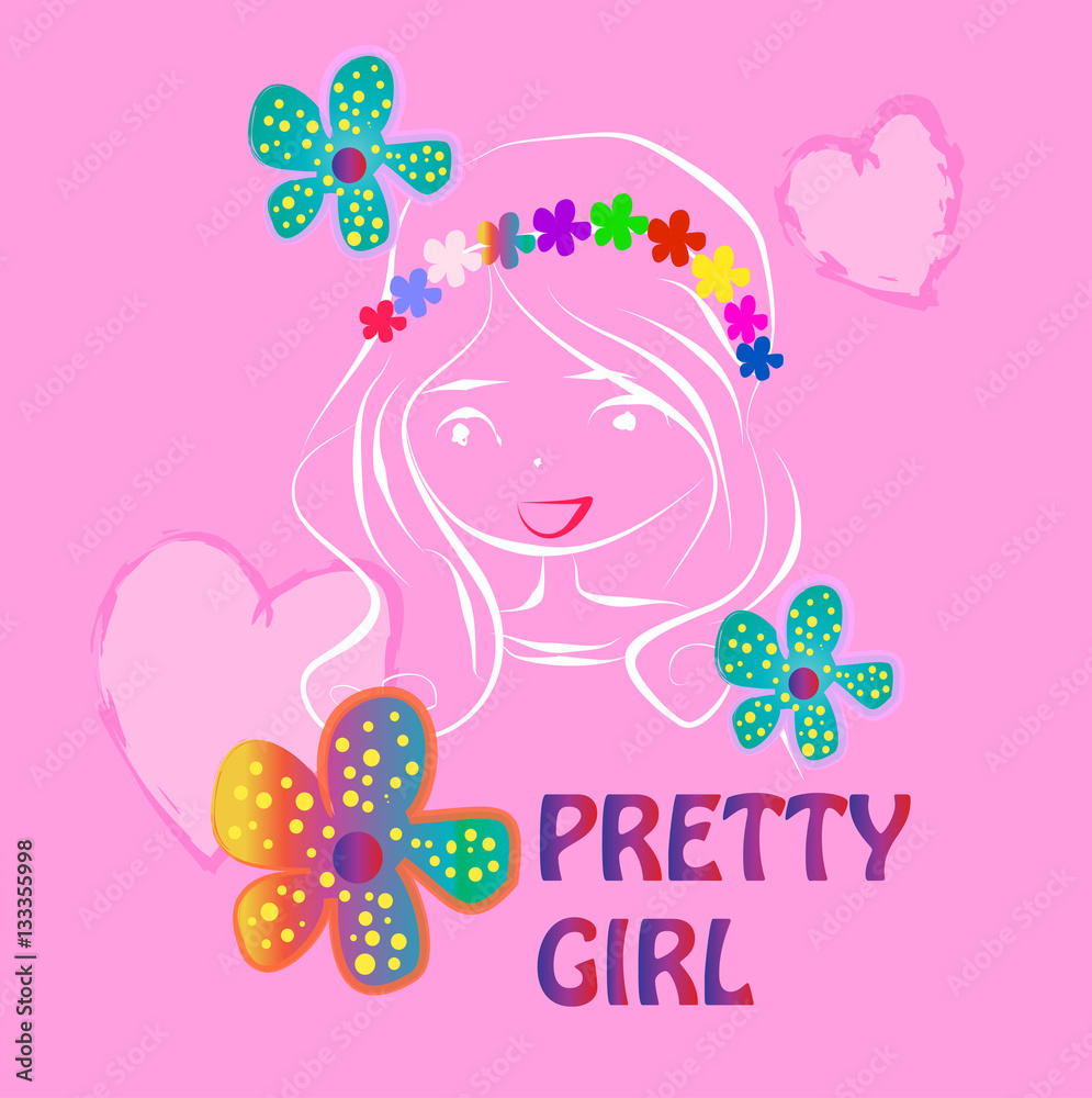 Pretty Girl text with cute girl cartoon. Stock Illustration | Adobe Stock