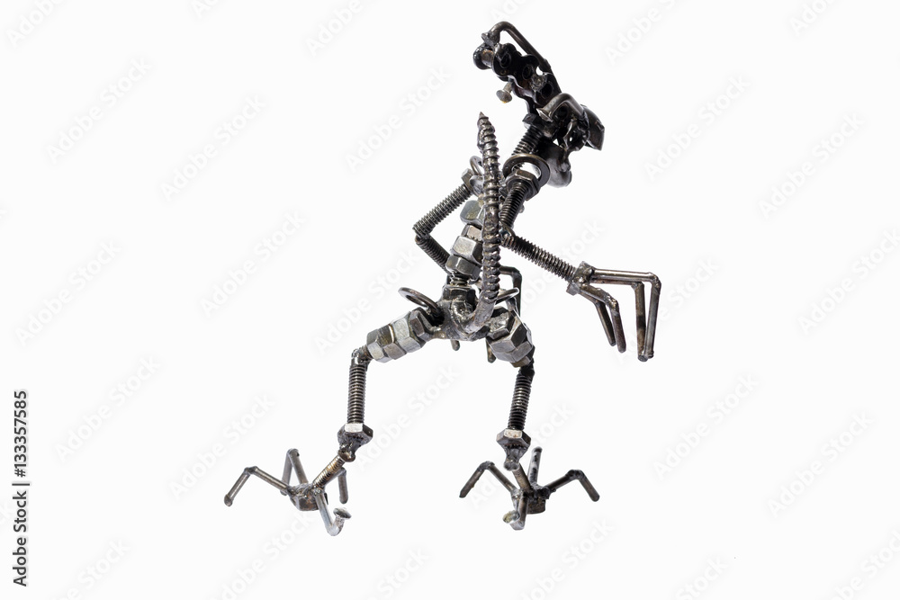 Children homemade toy made of metal. The layout of the metal monster ...