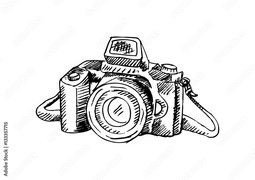 Photo camera . hand drawing illustration. Stock Illustration | Adobe Stock