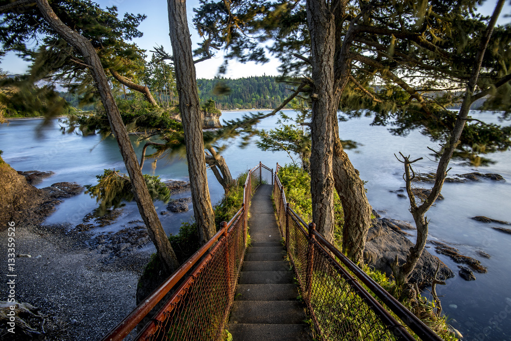 Stairway to Tongue Point at Salt Creek Park near Joyce, WA Stock Photo ...