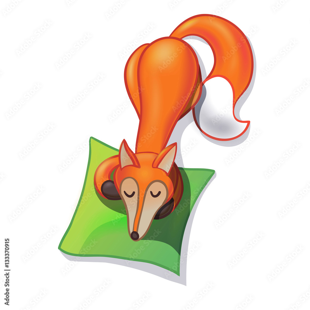 Cute cartoon sleeping fox with pillow isolated on white backgrou Stock ...