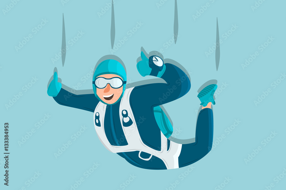 Sky diving cartoon sportsman. Comic character Stock Vector | Adobe Stock