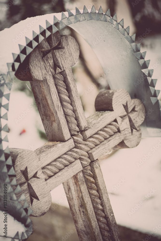 Wooden cross in a cemetery Stock Photo | Adobe Stock