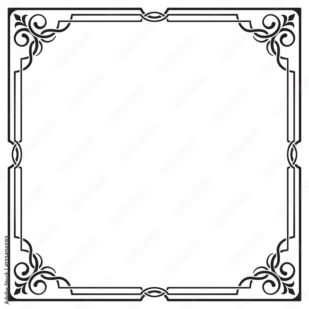 Ornate black square frame, corners. Visually overlapping lines. Stock ...