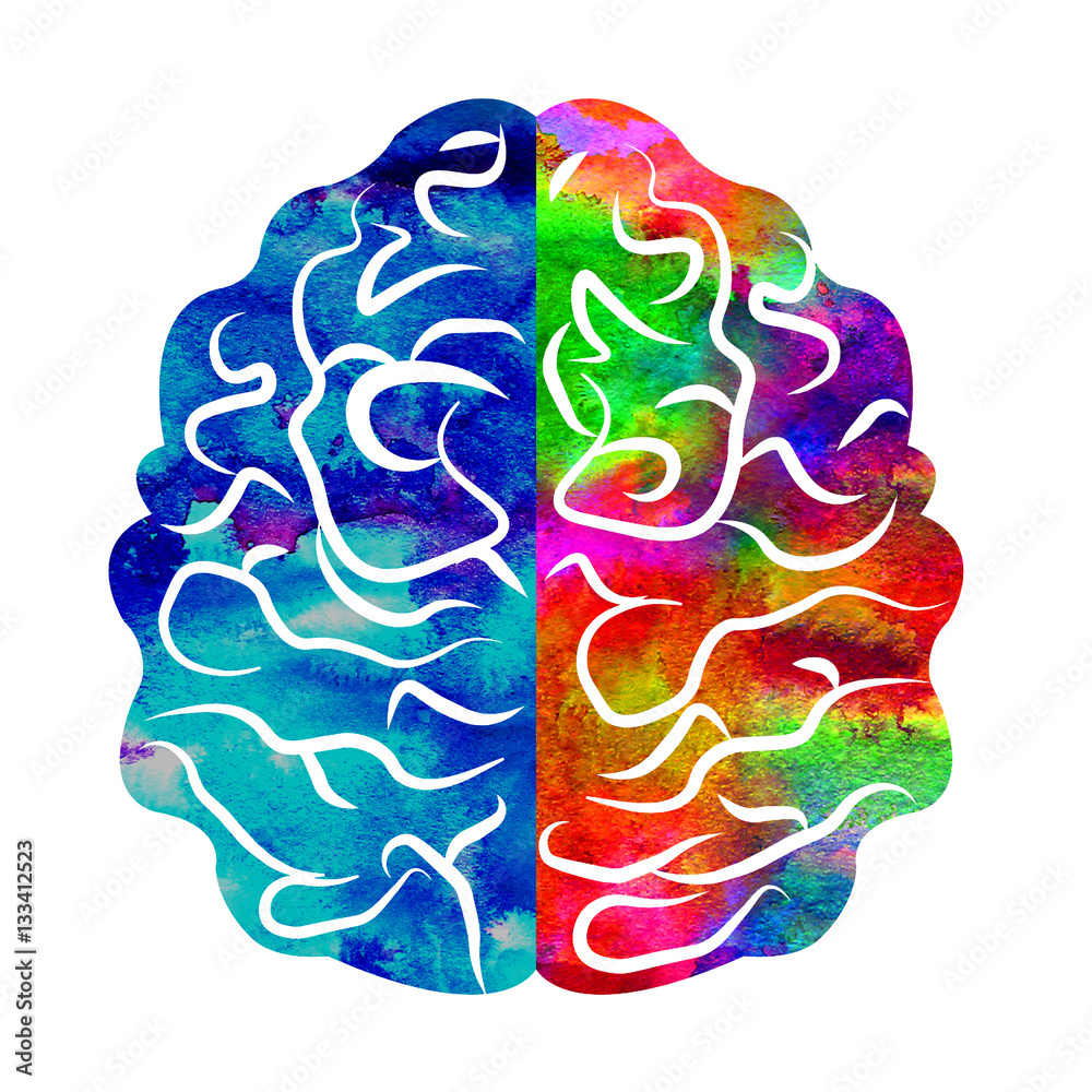 Watercolor Logo Modern Brain Sign of Psychology. Human. Creative style ...