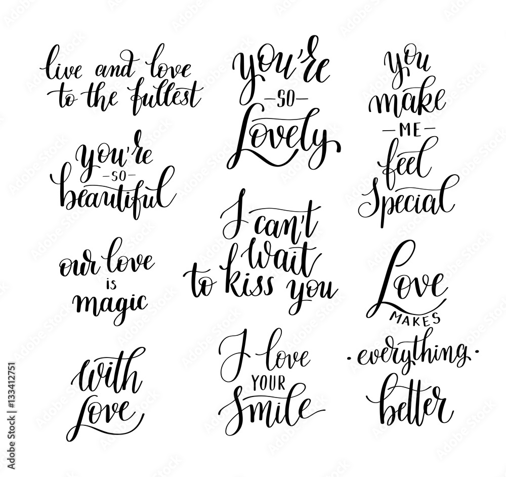 set of black and white hand written lettering about love to vale Stock ...