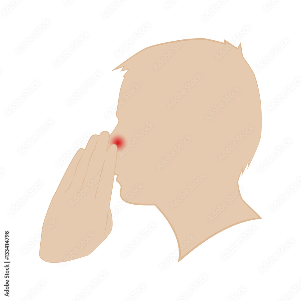 Silhouette of a man's head. Runny nose. Cover your nose hand. Vector ...