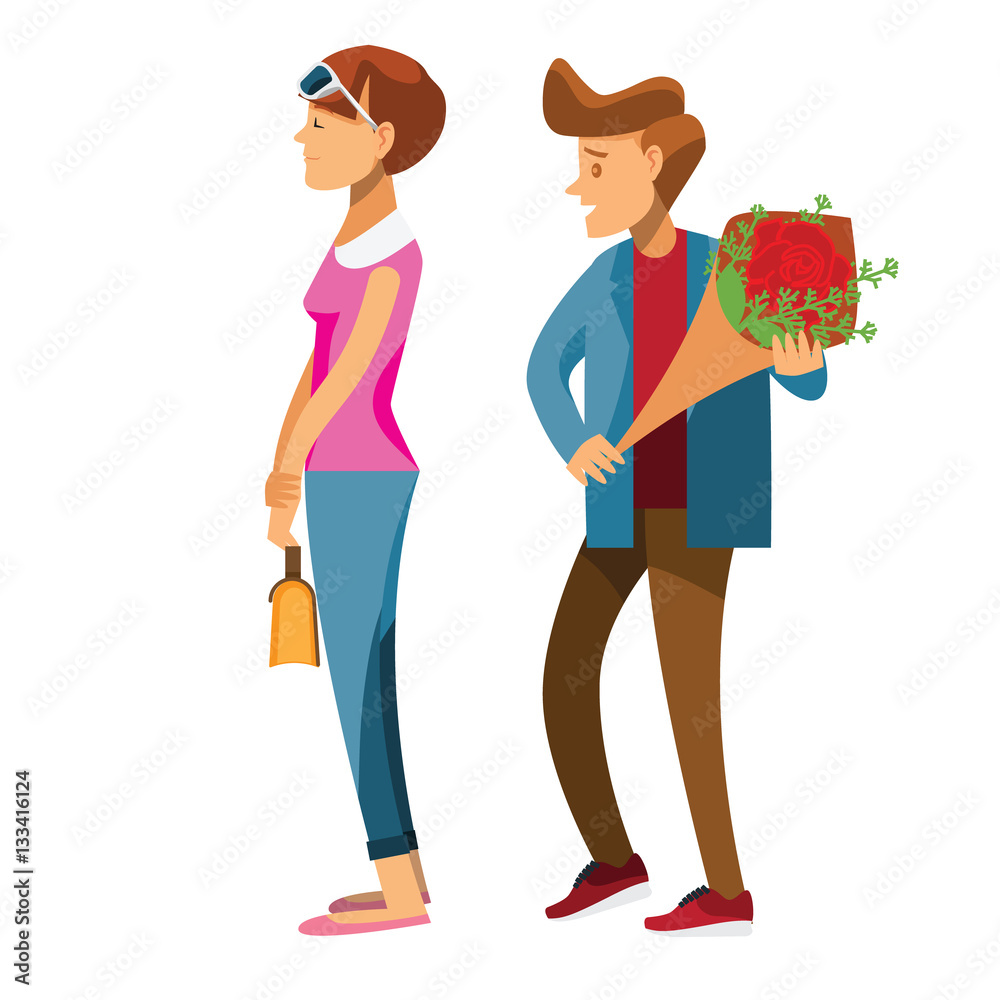 cartoon character,Couple of lovers on a date, young man back who Stock ...